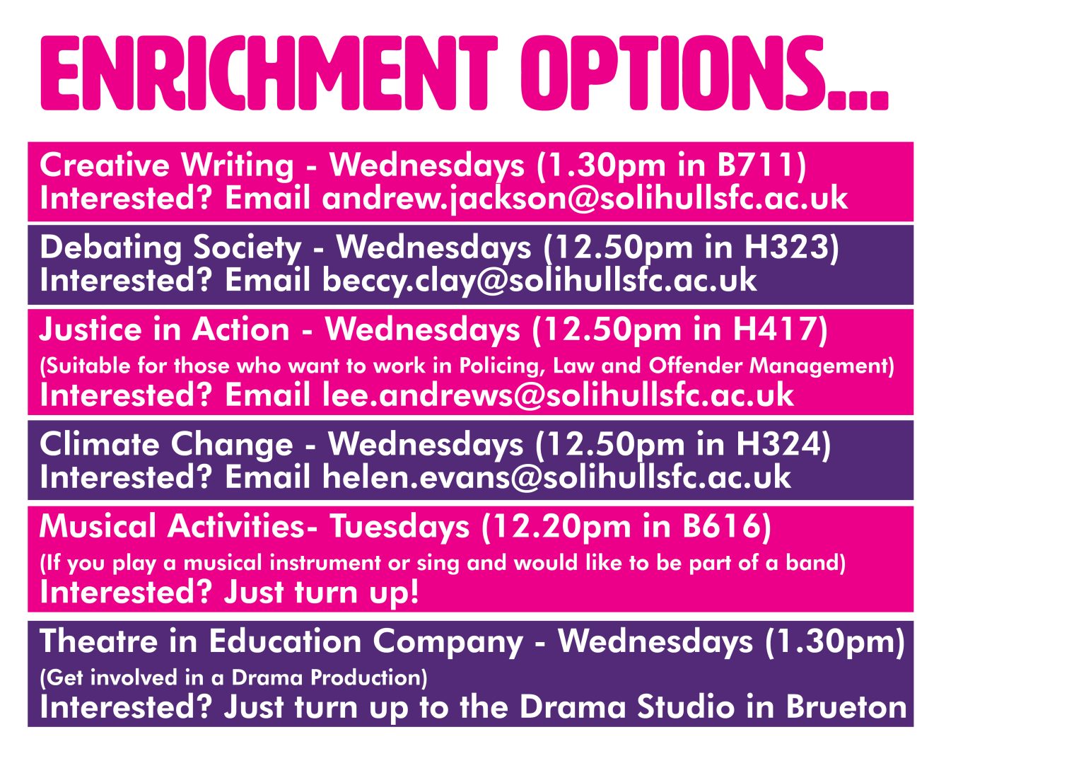 Sign up for an Enrichment - Solihull Sixth Form College